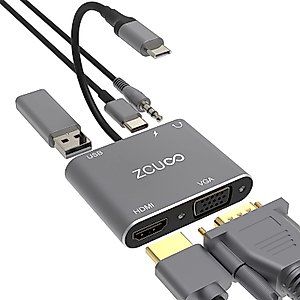 USB C Hub to HDMI VGA Multiport Adapter, ZCUOO 5-in-1 USB C to vga Multi-Port Adapter is Compatible with Type-C interfaces Such as USB 3.0 laptops and Nintendo (HDMI VGA USB PD100W Audio)