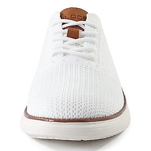 VILOCY Men's Dress Sneakers Oxfords Casual Business Shoes Lace Up Lightweight Walking Knit Mesh Fashion Sneakers White,EU44