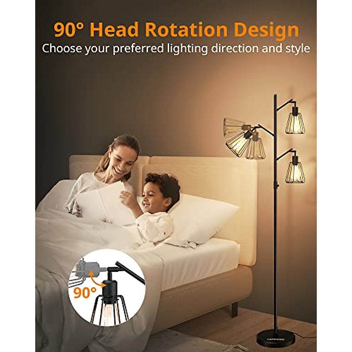 LEPOWER Tree Floor Lamp, Industrial Floor Lamps for Living Room with Multi Head, Dimmable Floor Lamp, LED Standing lamp Edison Bulbs, Pole Tall Lamp for Bedroom Office Black