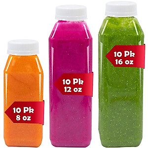 30 Pack of Empty Bottles, Plastic Bottles with Lids, Includes 10 Each Of 8 oz Bottles, 12 oz Bottles, and 16 oz Bottles, Plastic Milk Bottles With Tamper Proof Bottle Caps Lids Great Juice Bottles