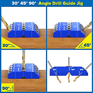 BLEKOO Blue Angled Drill Guide Jig with 4 Bits for Wood Posts & Cable Railing Lag Screw Kit, Durable All Metal Drill Jig for Drilling 30°, 45°, 90° Degree Angle Holes