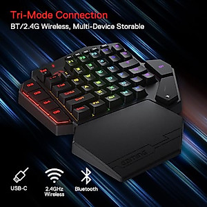Redragon K585 PRO Wireless One-Handed Mechanical Keyboard, 42 Keys 3-Mode RGB 40% Gaming Keypad w/ 7 Onboard Macro Keys, Detachable Wrist Support, Rechargeable Battery (Blue Switch)