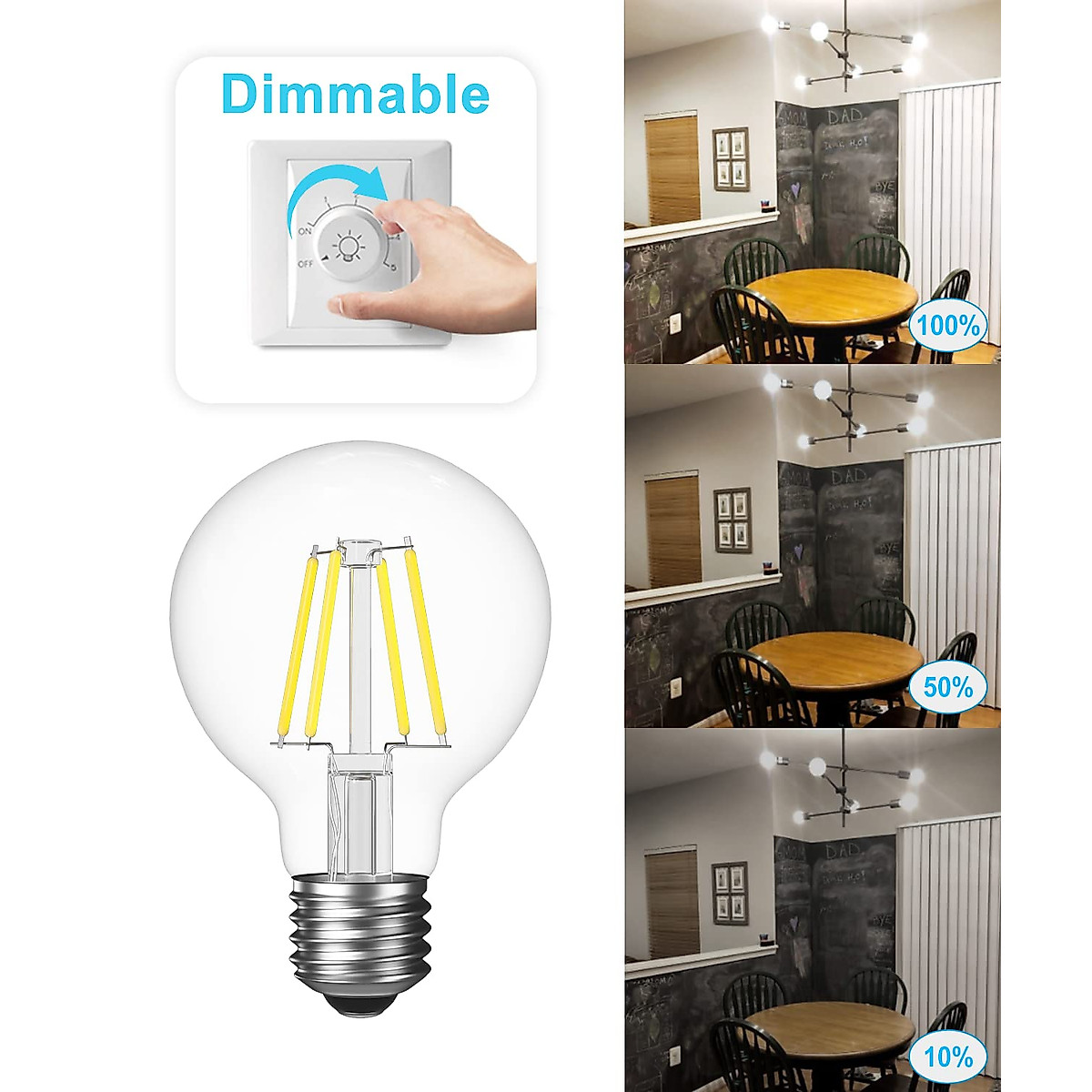 SHINESTAR 8-Pack G25 Globe Light Bulbs for Bathroom, Daylight 5000K, E26 LED Bulb 60 Watt Equivalent, Dimmable