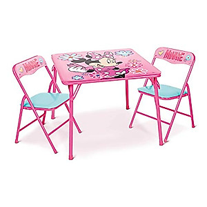 Minnie Mouse Activity – Folding Childrens Table & Chair Set – Includes 2 Kid Chairs with Non Skid Rubber Feet & Padded Seats – Sturdy Metal Construction