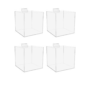 Marketing Holders 4 Pack 5" Slatwall Retail Bin Clear Acrylic Merchandise Storage Organizer Bulk Product Dump Boxes Single Pocket Plexiglass Caddy for Retail Stores and Service Centers