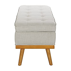 OSP Home Furnishings Katheryn Storage Bench with Tufted Seat and Wood Finish Legs, Grey Fabric
