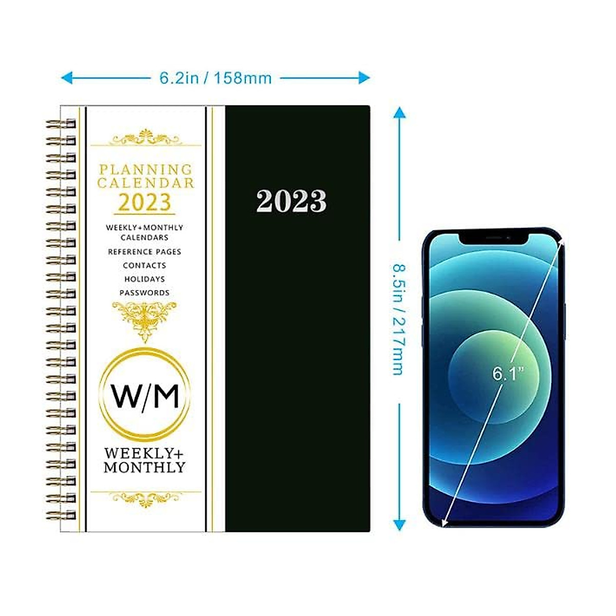 2023 Diary A5 Page Planner 6.2” X 8.5” Weekly Monthly Daily journal from JAN.2023 to DEC.2023 Inner Pocket, Thick Paper