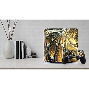 ZOOMHITSKINS PS4 Slim Skins, Golden Glass Crystal Mirror Gold Silver Graphic Metallic Shine, Durable, Bubble-Free Goo-Free, Cover Set of 2 Controller Skins 1 Console Skin, Made in USA