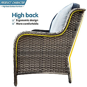 Patio Furniture 5 Pieces Outdoor Furniture Set All Weather Wicker Outside Sectional Sofa with 2 Chairs and Ottomans for Garden Deck Backyard,Grey Wicker Denim Blue