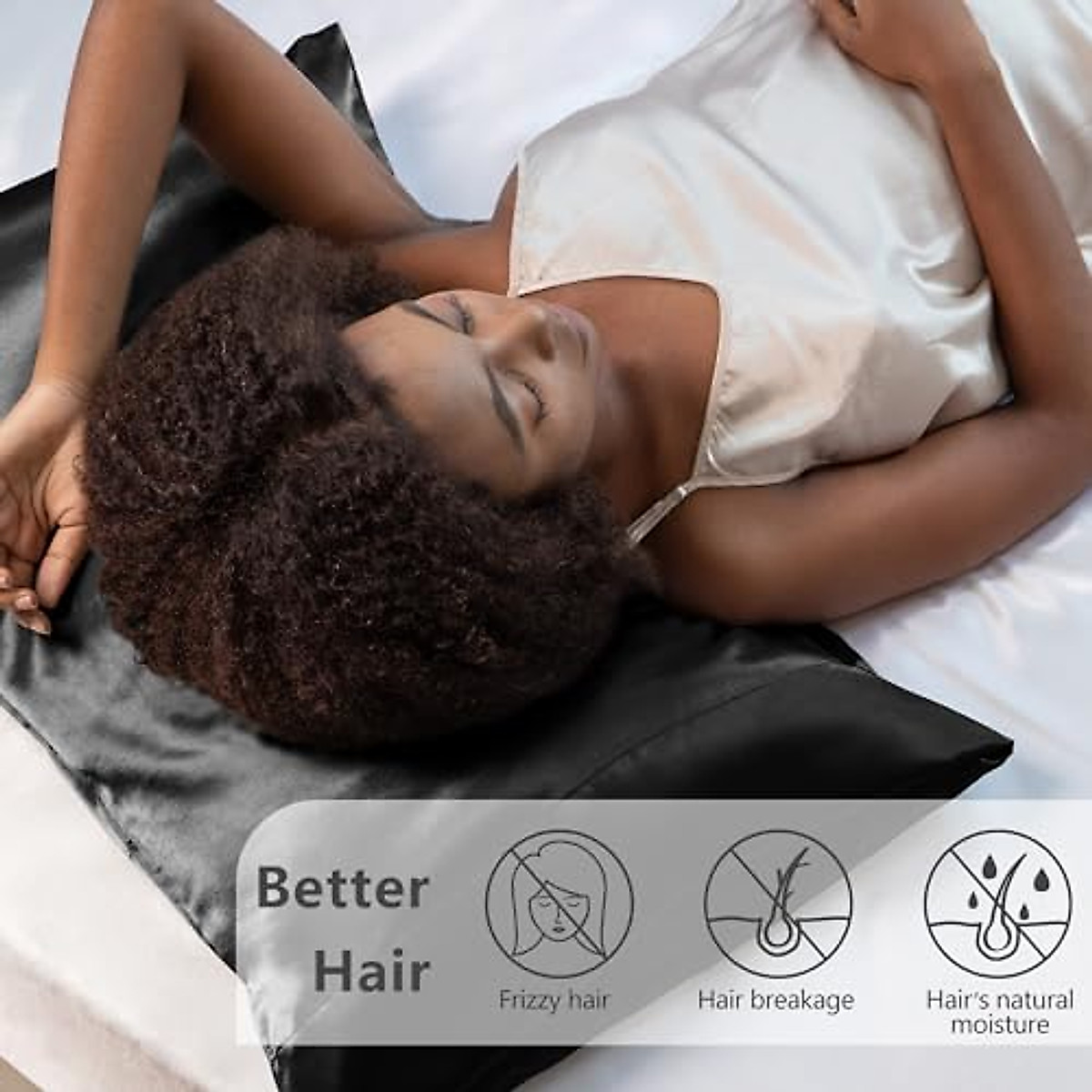 CozyLux Silk Satin Pillowcase for Hair and Skin Queen Set of 2 Soft Pillow Cases Silky Microfiber Bed Pillow Covers Wrinkle Resistant with Envelope Closure(Black, 20 x 30 Inches)