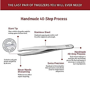 Professional Tweezers Diamond Slant Tip - Diamond Tip Tweezers for Men & Women - High Precision Design for Face, Eyebrow, Hair & Grooming - Stainless Steel Handmade Beauty Tool