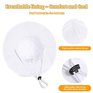 Baby Girl Sun Hat with UPF 50+ Outdoor Adjustable Beach Hat with Wide Brim Bucket Hats (12-24 Months,White)