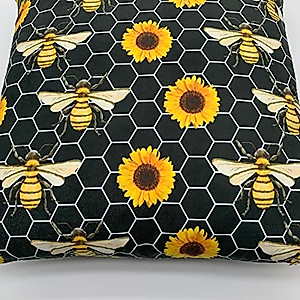 Deco4URLife Sunflower Bee on Black Honeycomb Background Set of 2 Throw Pillow Covers with Hidden Zipper, Square 18X18 inch/45x45 cm Cushion Covers for Outdoor Indoor Decor, Double-Sided Printed
