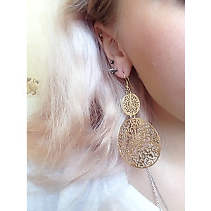 IDB Delicate Filigree Dangle Double Circle Drop Hook Earrings - Approx 3 1/4 inches (3.25" / 8.2 cm) Length x 1 13/16 inches (1.81" / 4.6cm) - (Gold Tone)