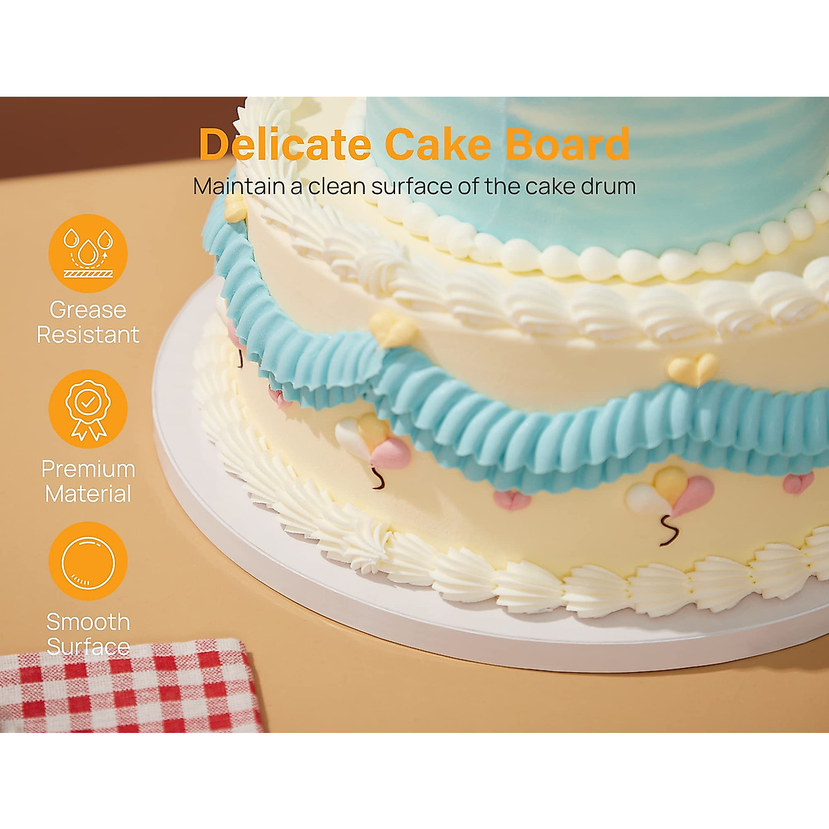 Kootek Cake Boards Drum 14 Inch Round, 1/2" Thick Cake Drums, Cake Decorating Supplies White 6-Pack Sturdy Cake Corrugated Cardboard for Multi-Layer Cakes