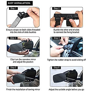 Lifronkit Universal Clip-on Towing Mirrors Extended Mirrors for Towing 360 Degree Rotation Adjustable Towing Mirror, Black, 2 Pieces