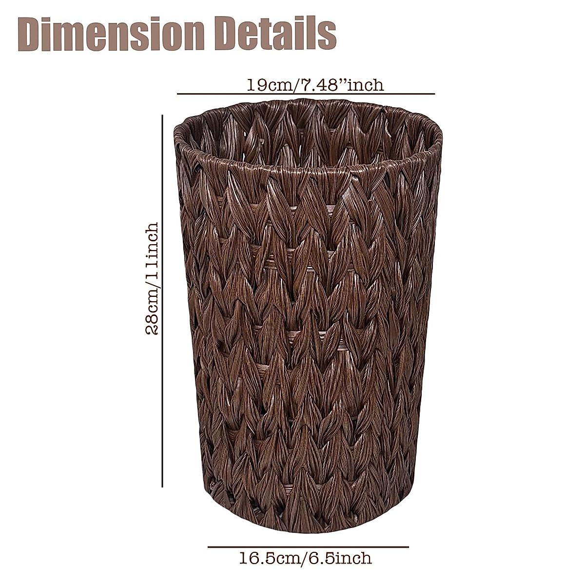 PINXIURY Wicker Waste Basket, Bathroom Trash Can, Small Round Trash Basket, Handwoven Trash Can Rubbish Basket for Bathroom, Bedroom, Home and Offices (Coffee)