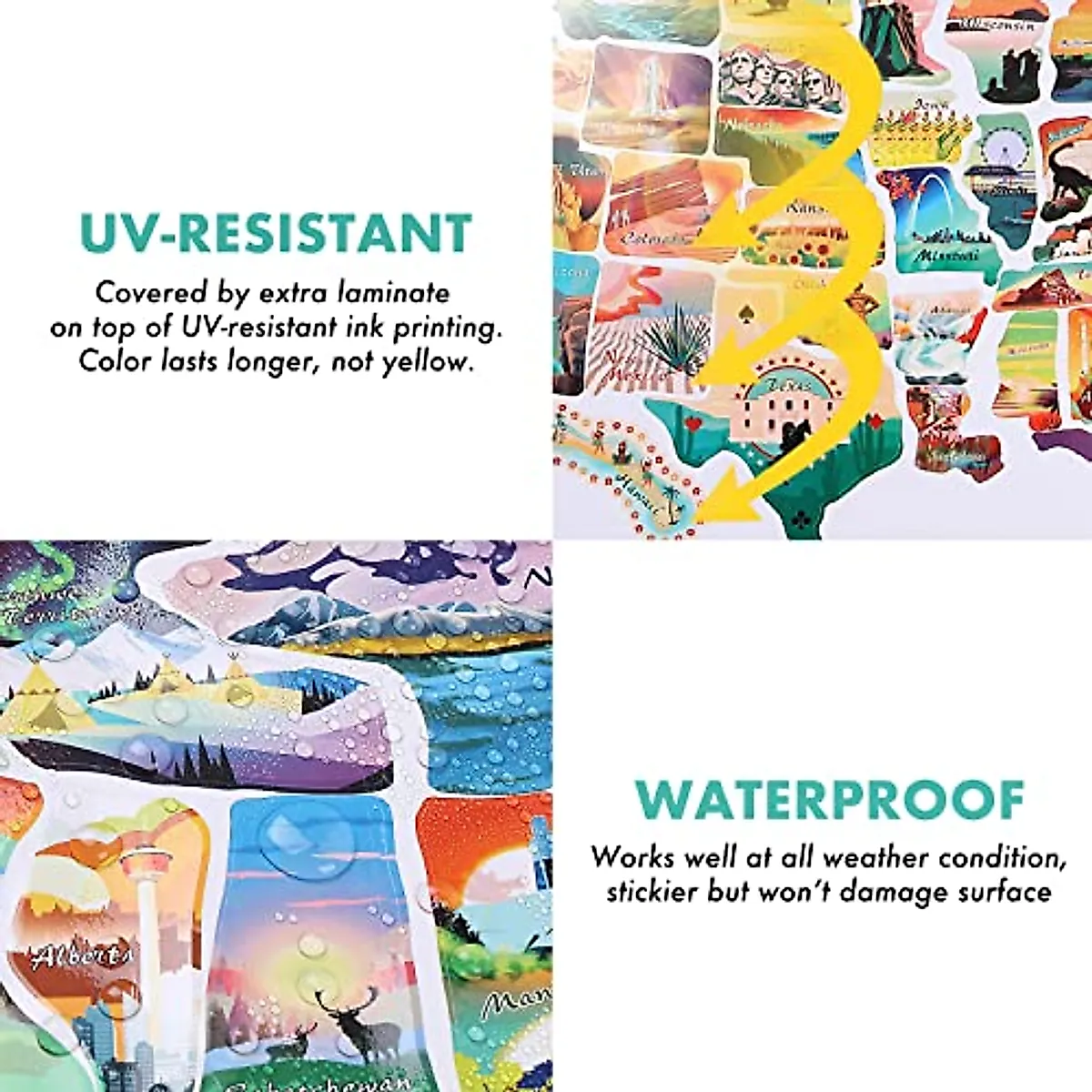 RV State Sticker Travel Map of the United States & Canada | ACIMONE Map Sticker of States & Provinces Visited Map | Anti-fade & Waterproof RV Vinyl Decals | 50 States in 47 Stickers & 13 Provinces in