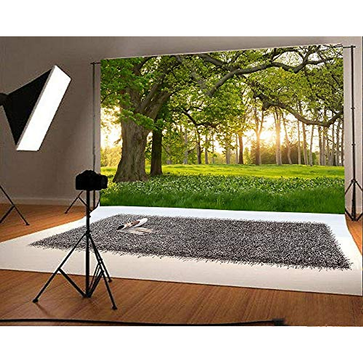 Leowefowa 7X5FT Spring Backdrop Rural Forest Trees Backdrops for Photography Blooming Flowers Green Grassland Nature Vinyl Photo Background Kids Adults Outdoor Travel Portraits Studio Props