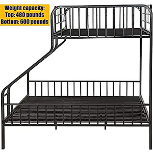 ZEKOLO Upgraded Version & Stronger Steel Bunk Bed Twin XL Over Queen with Safer Guardrails and Ladder, Thickend More Stable Metal Twin XL Over Queen Bunkbeds, Gunmetal (Easier to Assemble)