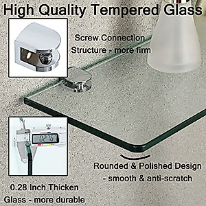 SAYAYO Floating Glass Shelves for Bathroom, 15 x 5 Inch Chrome Tempered Glass Shelf for Wall 2 Pack, Clear