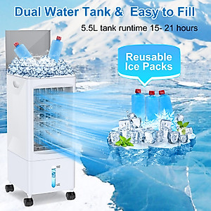 Portable Air Conditioners, 3-IN-1 Air Conditioner Portable for Room, [1.45 Gal Tank] Portable AC Cooling Fan w/ 3 Spds & Cooling Modes, Swing, 7H Timer, Quiet Evaporative Air Cooler for Home Office