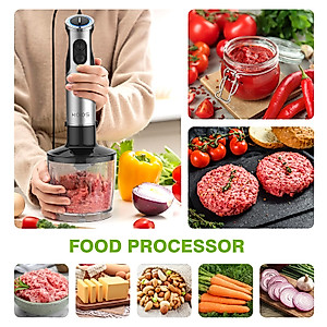 KOIOS Immersion Hand Blender, 5-in-1 Hand Blender with Entire Stainless Steel Blender Shaft, Full Copper Motor, Built in 12 Speed Turbo Stick Blender, Handheld blender for Baby food, Smoothies, Soups
