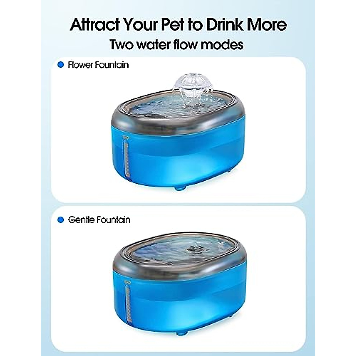 Olelica Cat Water Fountain, 71fl oz/2.1L Ultra Quiet Dog Dispenser, Automatic Pet Fountain for Cats Inside, Dispenser with 1 Replacement Filter Dogs Multiple Pets (Blue)