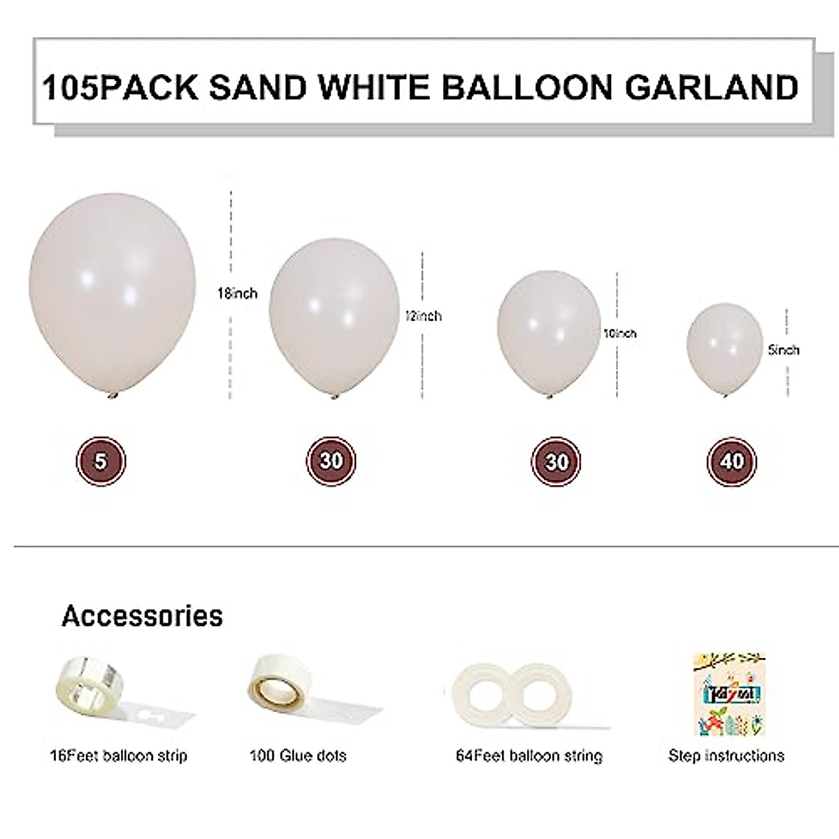 White Sand Balloons 105Pcs 18/12/10/5 Inch Different Sizes Cream Beige Balloon Arch Kit for Birthday Baby Shower Wedding Bridal Graduation Decoration Valentines Party Supplies