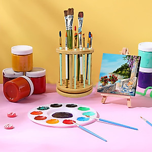 Yeeyeah 360 Rotating Paint Brush Holder Bamboo Paint Brush Tray Holder Rack-Large Capacity Watercolor Paint Brush Holder Display Stand and Organizer for Desk, Arts and Crafts