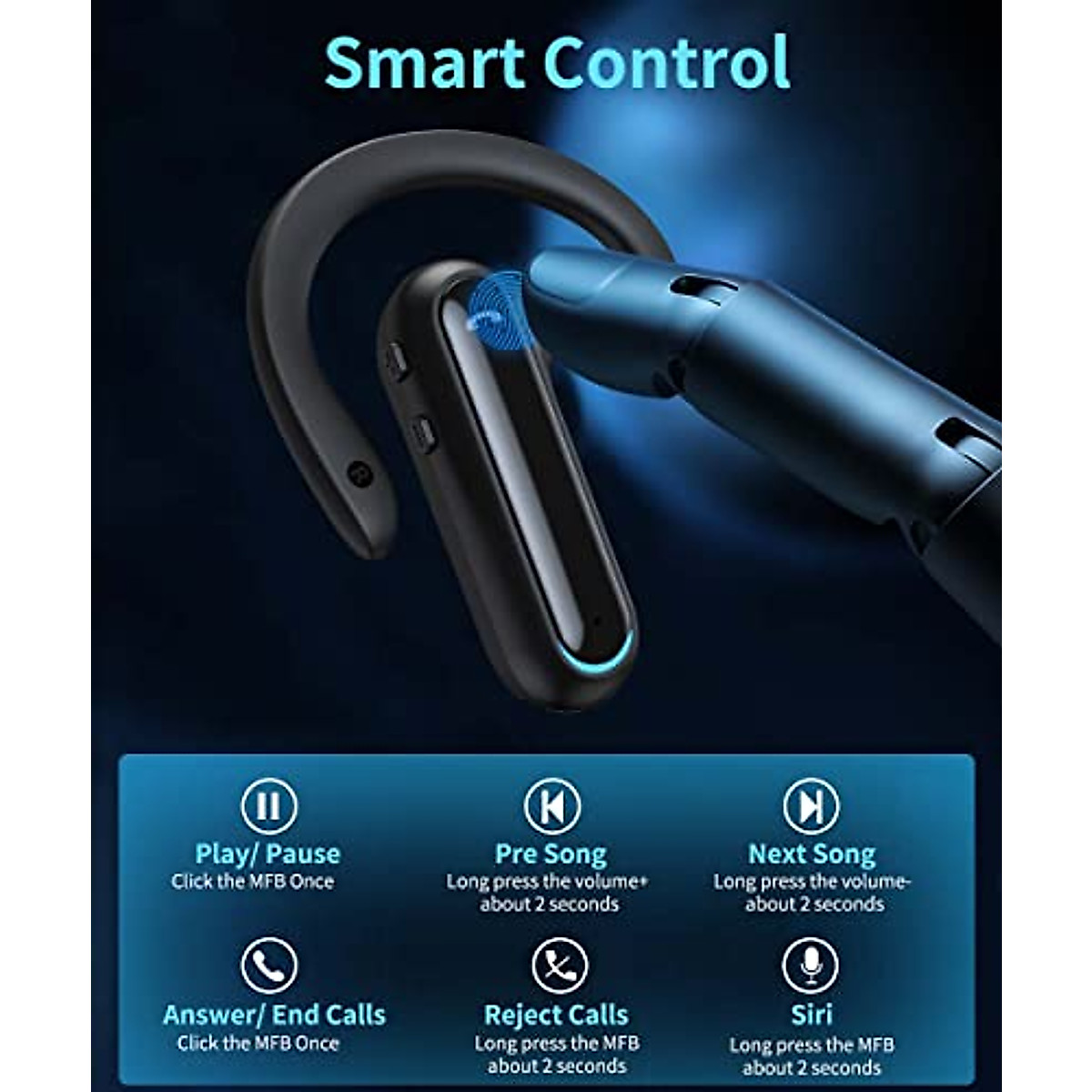 Jassco Bluetooth Earphones, Wireless Open Ear Headphones with Earhooks, 40H Playtime Hands-Free Earbuds with LED Display, Wireless Earphones Earpieces with Mic for Business, Travel, Driving, Workout