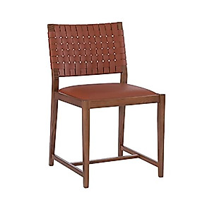 Linon Warm Brown Wood Upholstered Seat and Woven Leather Back Cleary Side Chair