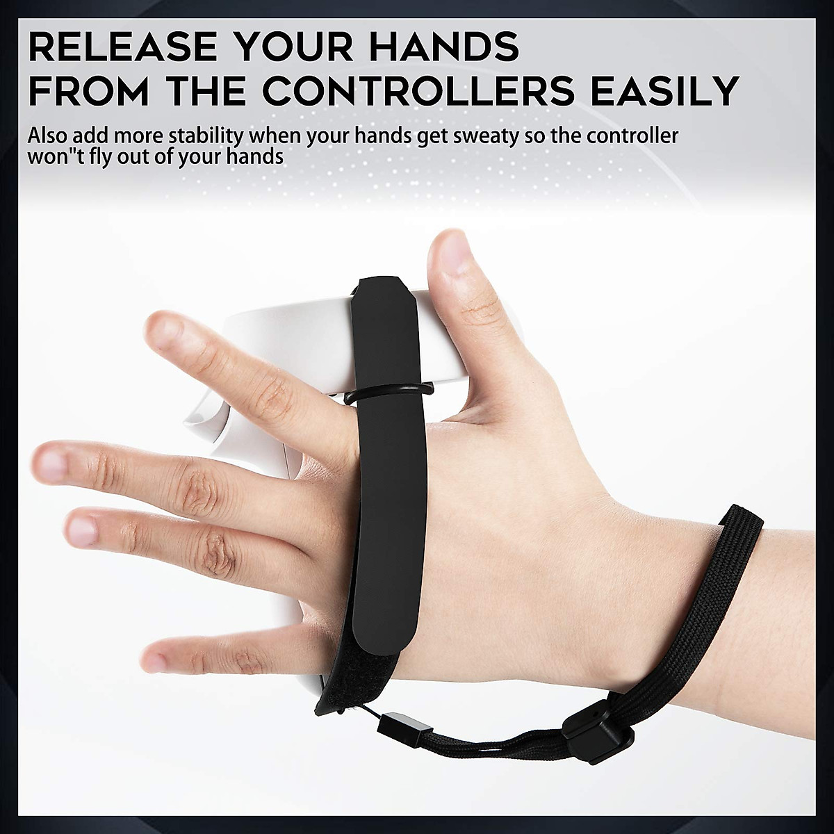 (1 Pair) Orzero Adjustable Hand Grip Straps Accessories for Quest 2 VR Gaming Headset Controller, Handle Dropping Prevention - Black