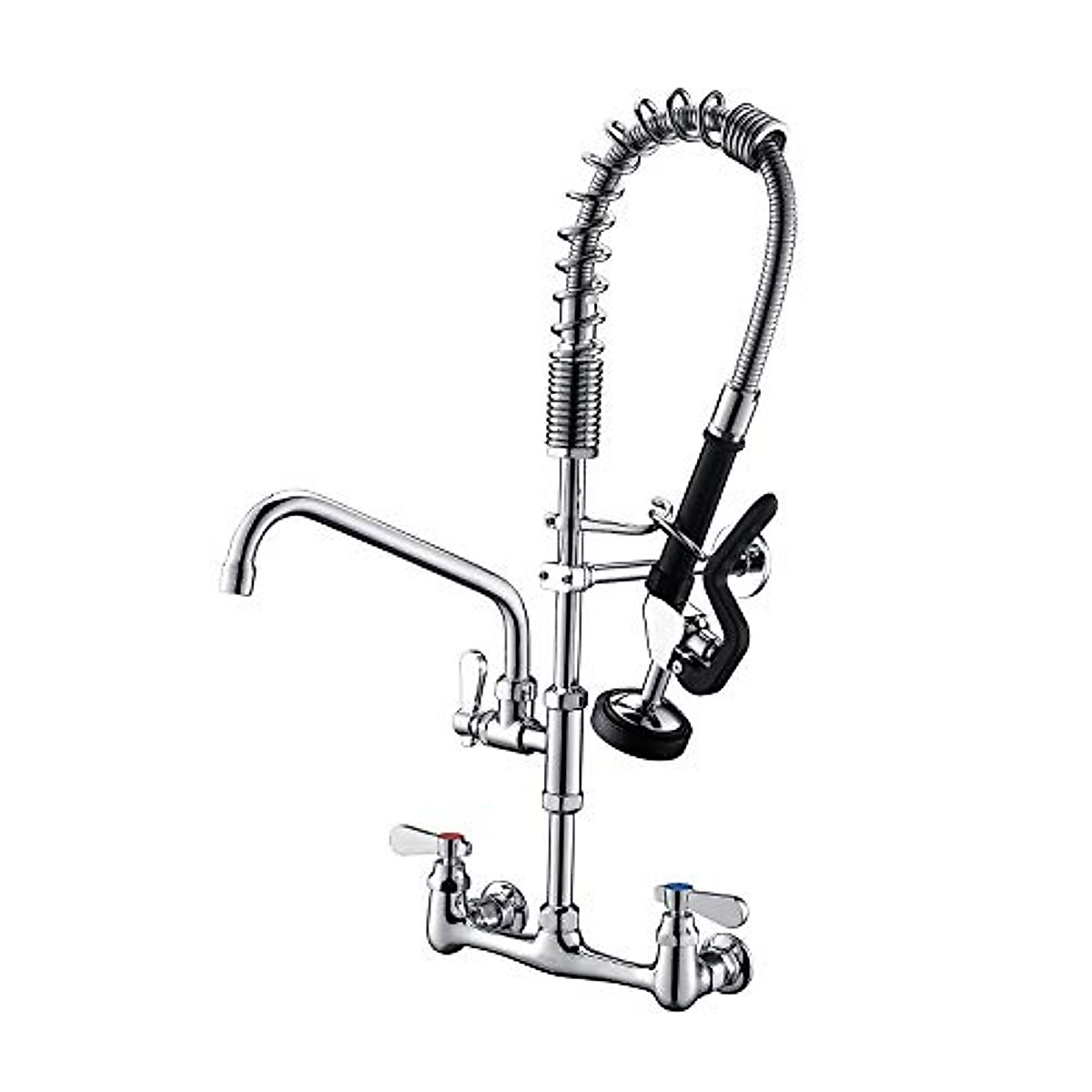 APPASO Commercial Sink Faucet with Pre-Rinse Sprayer, 8 Inch Center Wall Mount Kitchen Faucet 24” Height Compartment Sink Faucet with 12” Swivel Spout for Restaurant Industrial, Polished Chrome Finish