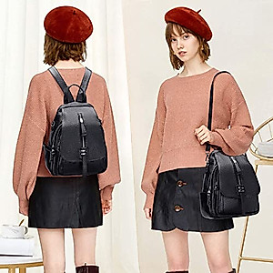 Roxie Genuine Leather Backpack Purse Medium Size Casual Daypack Fashion Satchel Convertible Shoulder Bag for Women Black 12 Inch