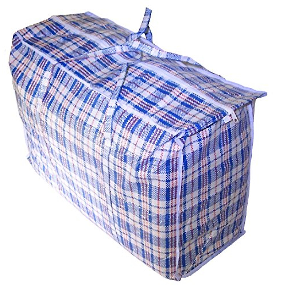 Large Plastic Checkered Storage Laundry Shopping Bags W. Zipper & Handles (3 Pack)
