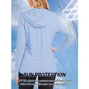 TACVASEN Women's UPF 50+ Hooded Jackets Zip Up Quick Dry Lightweight Jackets Sun Shirts Outdoors, Blue, 2XL