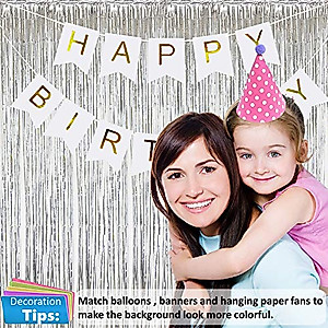 Moohome 2 Pack Silver Foil Fringe Curtain, Fringe Backdrop Curtains for Birthday Wedding Engagement Bridal Shower Bachelorette Party Decorations