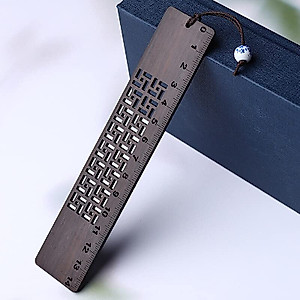 GGFLY Retro Rosewood Multifunctional Ruler Bookmark Chinese Style Gift Exquisite Carving Office Reading Book Clip Stationery