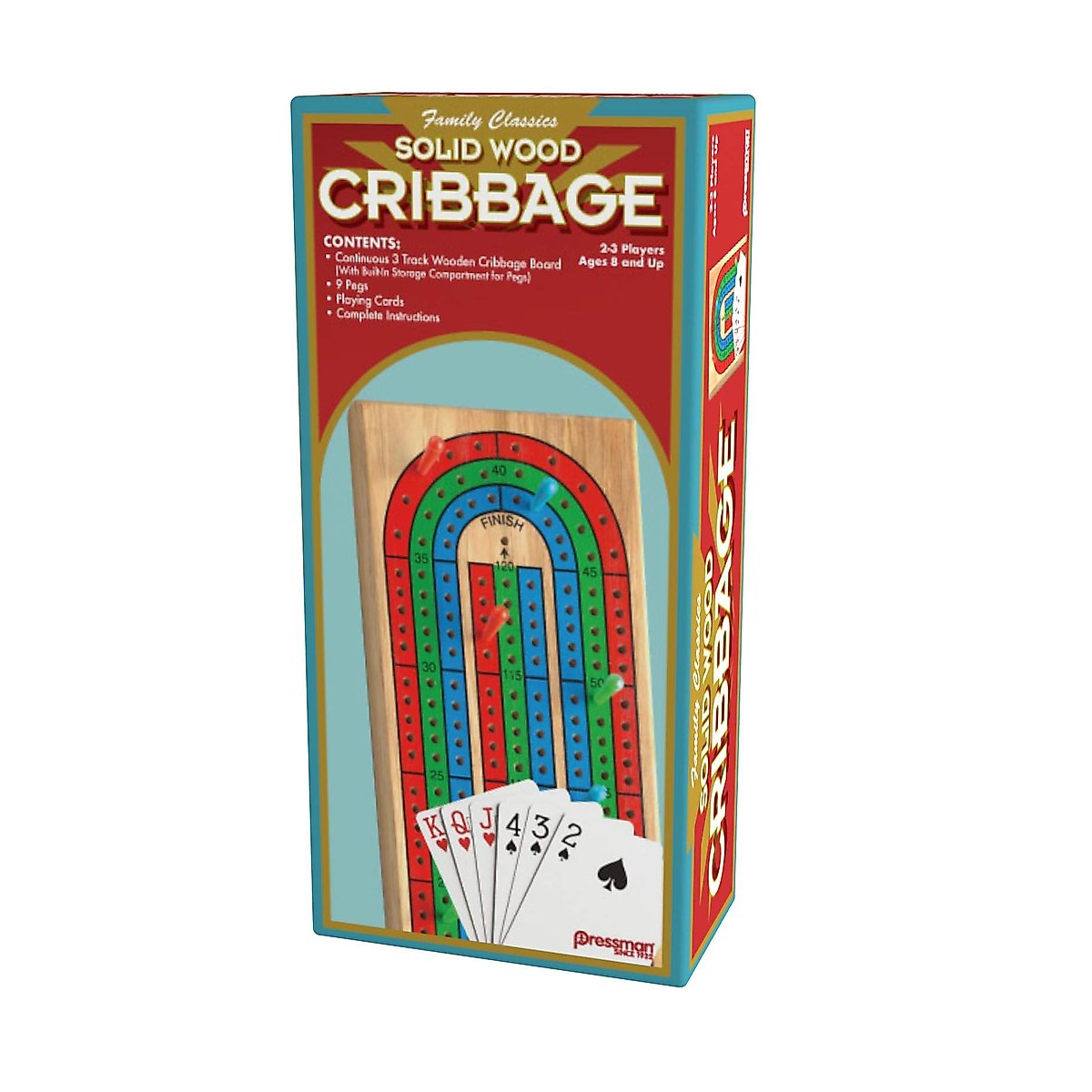Family Classics Cribbage - Solid Wood Continuous 3 Track Board with Built-In Storage Compartment for Pegs
