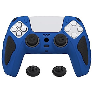 PlayVital Knight Edition Blue & Black Two Tone Anti-Slip Silicone Cover Skin for ps5 Controller, Soft Rubber Case for ps5 Wireless Controller with Thumb Grip Caps