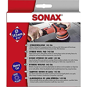 Sonax Hybrid Wool Pad 143mm / 5.5in (493800), Dual Action (DA) Cutting Pad, Fits 5 in Backing Plate, Synthetic Wool Fibers Placed on a Cutting Red Foam Pad