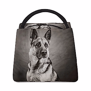 Black and White German Shepherd Lunch Bag for Women Men Reusable Insulated Lunch Box Portable Lunch Tote Bag for Travel Work