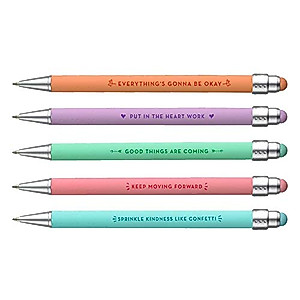 Cheersville 5 Pack Soft Touch Click Pens with Stylus Motivational Thankful Appreciation - Confetti Colored Black Ink Fine Point 0.5mm - School Office Home Employee Gifts