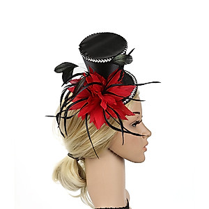 KOBTOKFY Women's Fascinator, Red, One Size