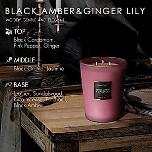 HomeLights Highly Scented Candles, Big 33.3 oz for Home, Natural Soy Aromatherapy Candles, Smokeless Long Lasting 130 hrs with 3 Cotton Wicks, Candles Gifts for Women & Men - Black Amber & Ginger Lily