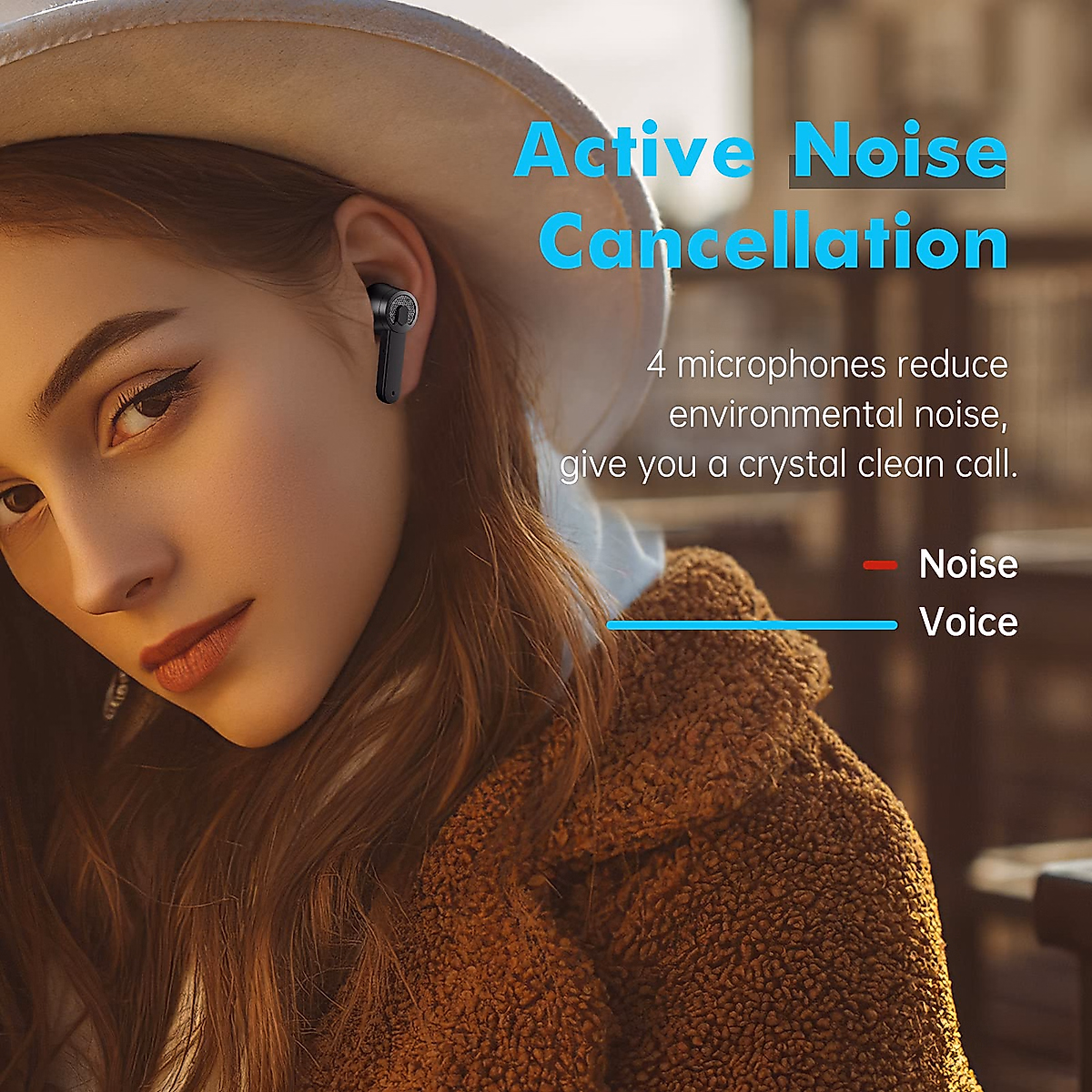 vinlley Bluetooth Headphones, True Wireless Earbuds, in Ear Running Earphones with Noise Cancelling Mic, Built-in Microphone, IPX7 Waterproof, Upgrade Wireless Headset for Laptop/Sports, ES06 Black