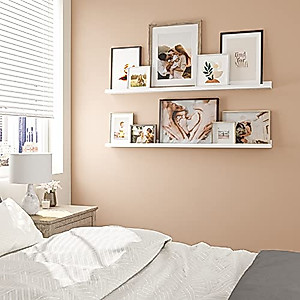 Wallniture Boston 46" Floating Shelves for Wall Decor, Photo Ledge for Living Room Decor, Floating Wall Bookshelves, Long Wall Shelves for Collage Picture Frames, White Kids Bookshelf Set of 2