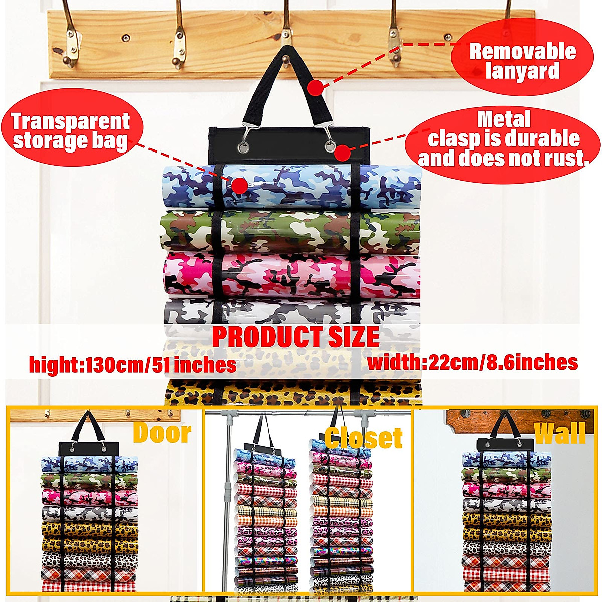 Vinyl Roll Holder with 25 Roll Compartments, Vinyl Roll Storage Rack Wall Mount,Over The Door, Craft Vinyl Storage Organizer Idea, Hanging Organizer Storage(Black, 25)