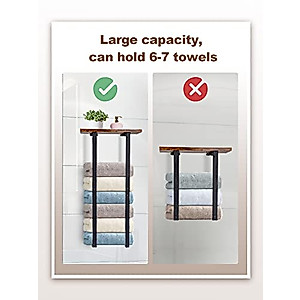 Towel Rack with Wooden Shelf - Metal Towel Racks for Bathroom Wall Mounted, Durable Wall Towel Holder for Rolled Towels Bath Towel Washcloths Spa Small Hand Towels